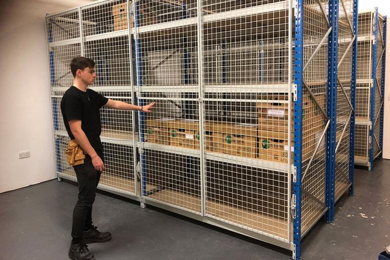 Security mesh longspan shelving & racking with lockable doors | MeshSTOR