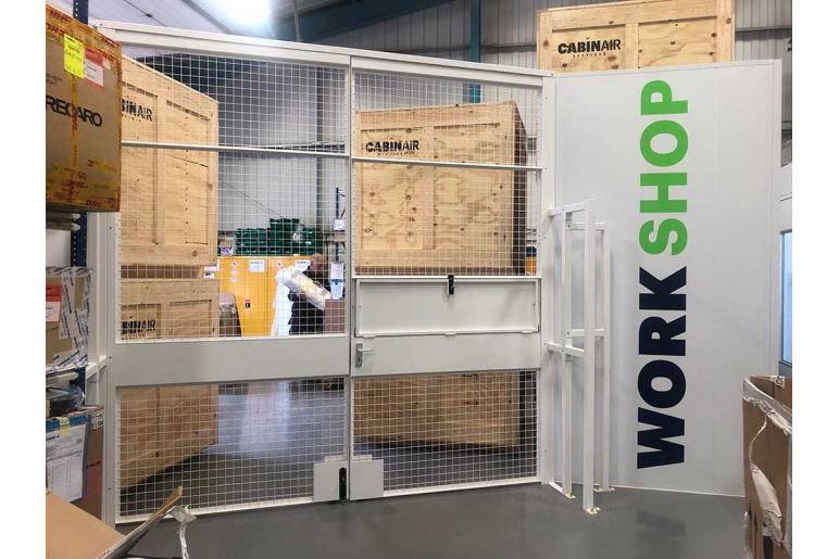 Large Double Doors with Service Hatch in Mesh Partitioning | MeshSTOR