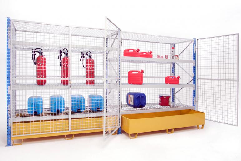 Examples secured mesh long-span shelving with doors | MeshSTOR