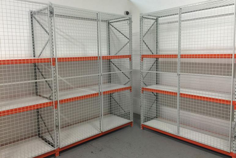 Security mesh longspan shelving & racking with lockable doors | MeshSTOR