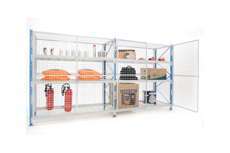 Security mesh longspan shelving & racking with lockable doors | MeshSTOR