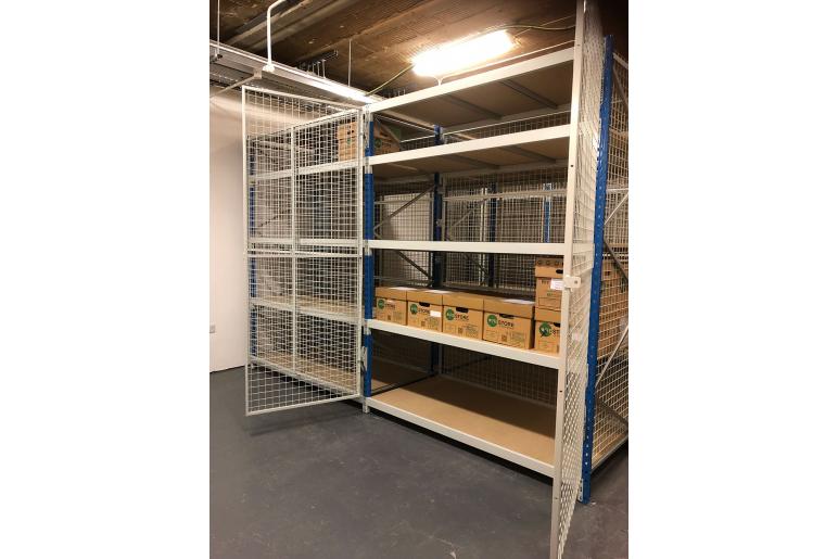 Security mesh longspan shelving & racking with lockable doors | MeshSTOR