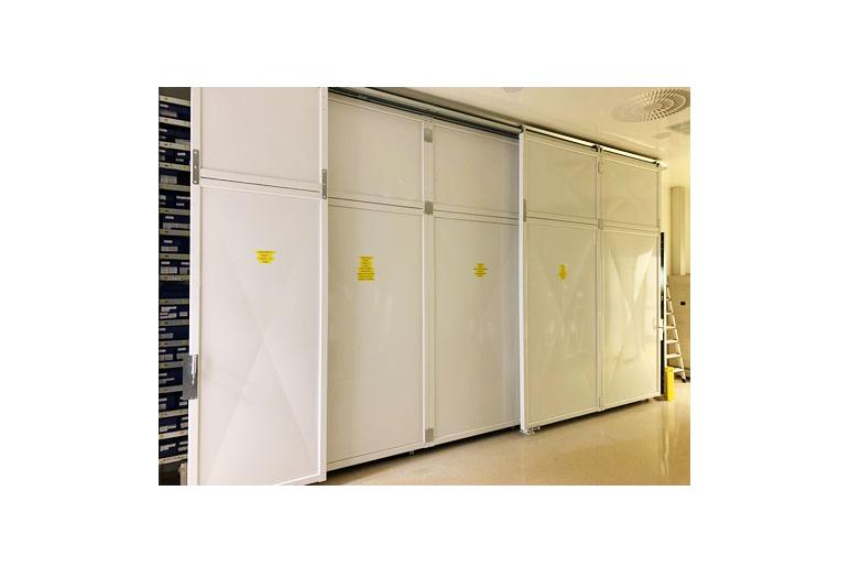 Sliding doors on pallet racking or partitioning | MeshSTOR