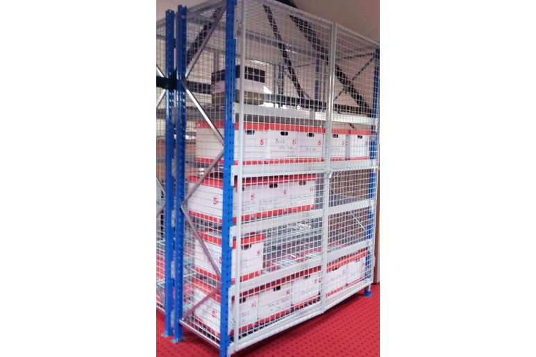 Security mesh longspan shelving & racking with lockable doors | MeshSTOR